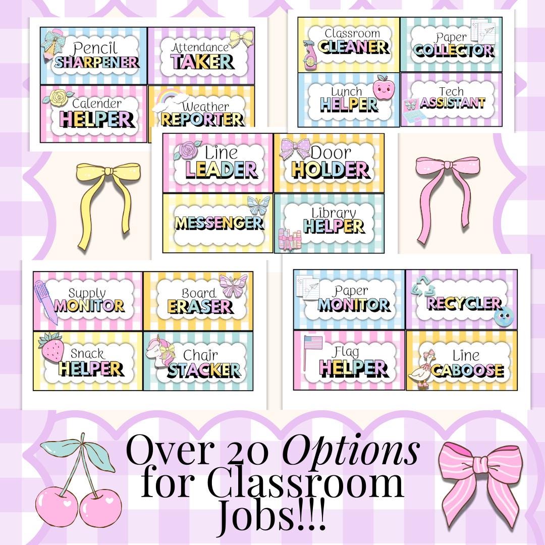 Classroom Job Chart Editable Printable Pretty in Pastel Theme Classroom ...