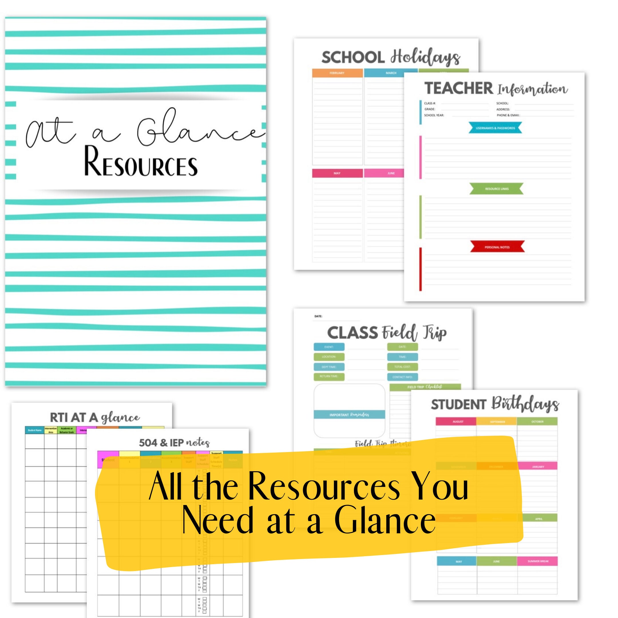 Teacher Planner | PRINTABLE SET | Undated | Large 8.5" X 11" Instant ...