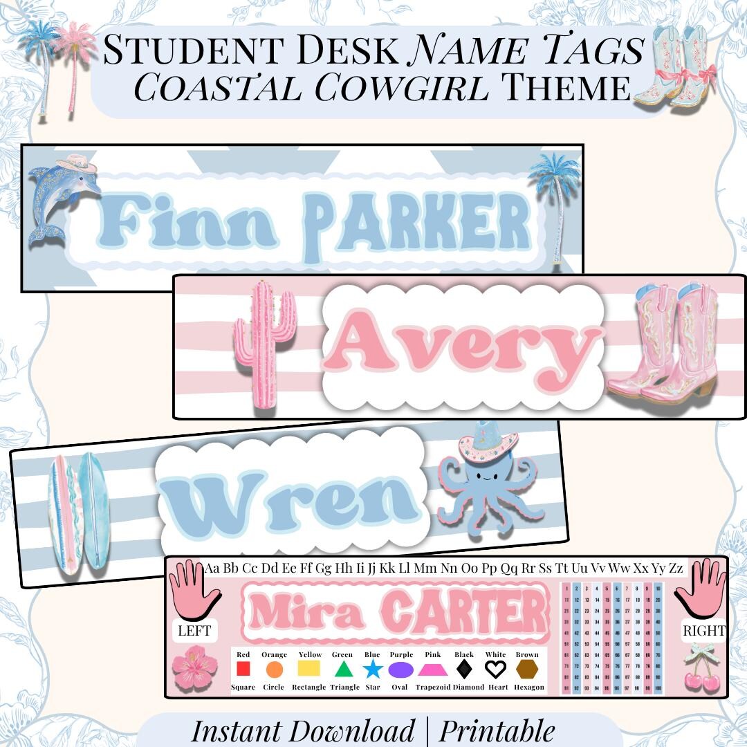 Classroom Desk Name Tags Coastal Cowgirl Theme Printable Classroom Desk ...