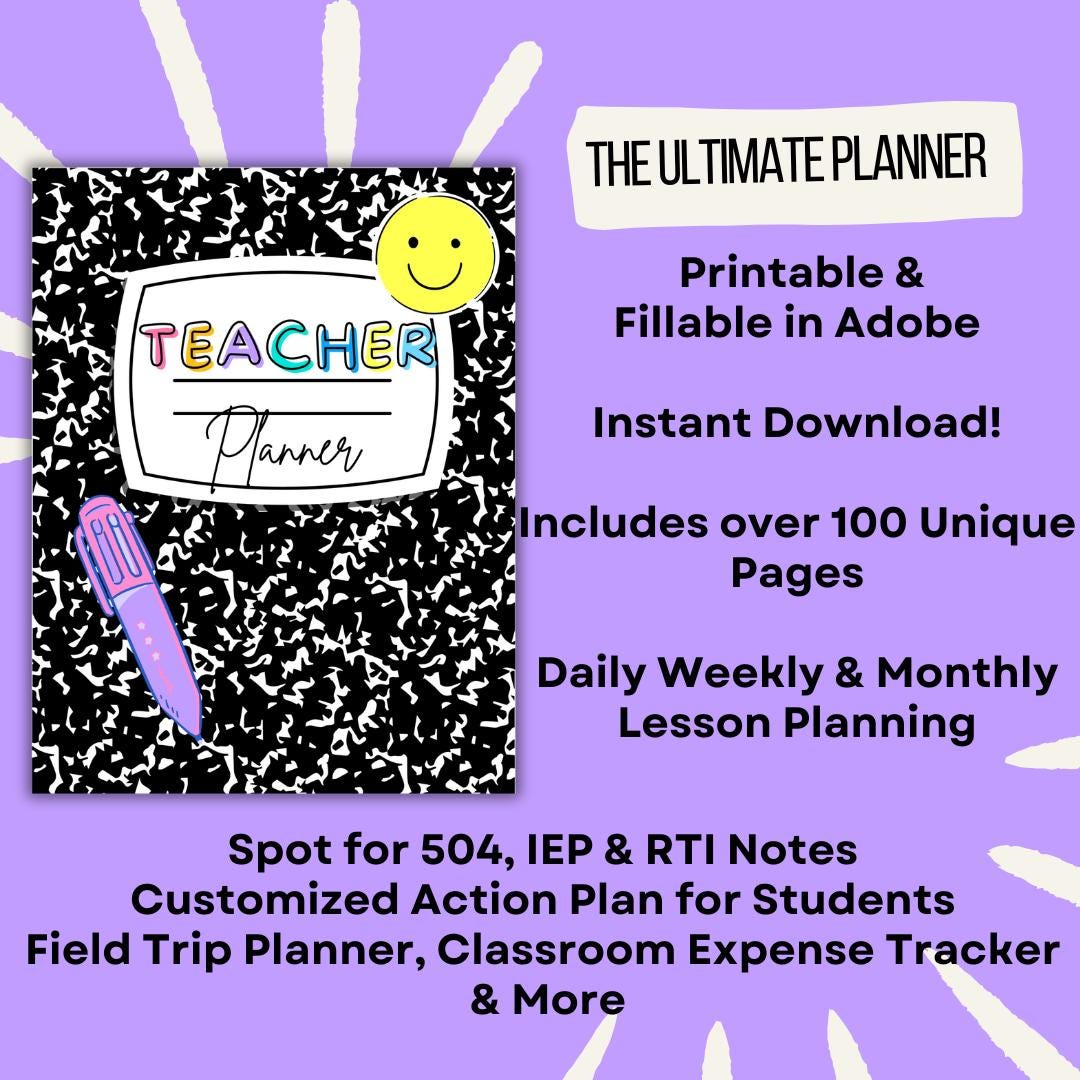 Undated Teacher Planner Printable Groovy Theme Teacher Composition ...