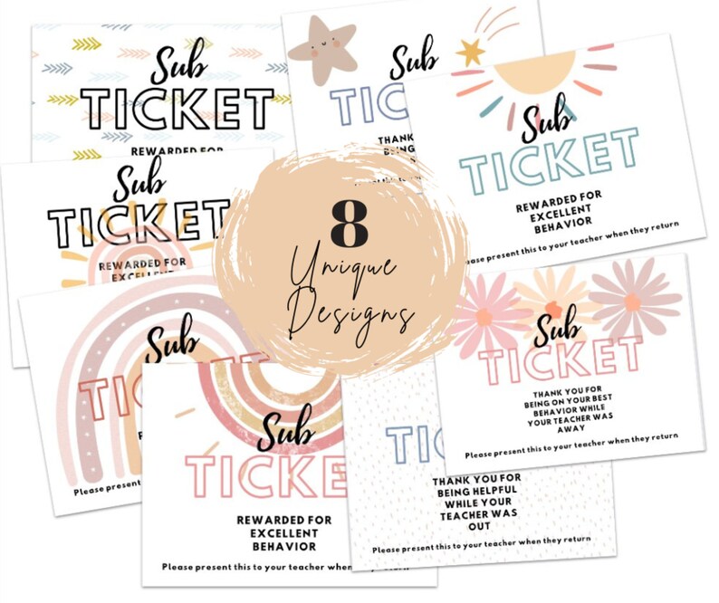 Boho Sub Tickets: Classroom Incentive, Substitute Teacher Reward ...