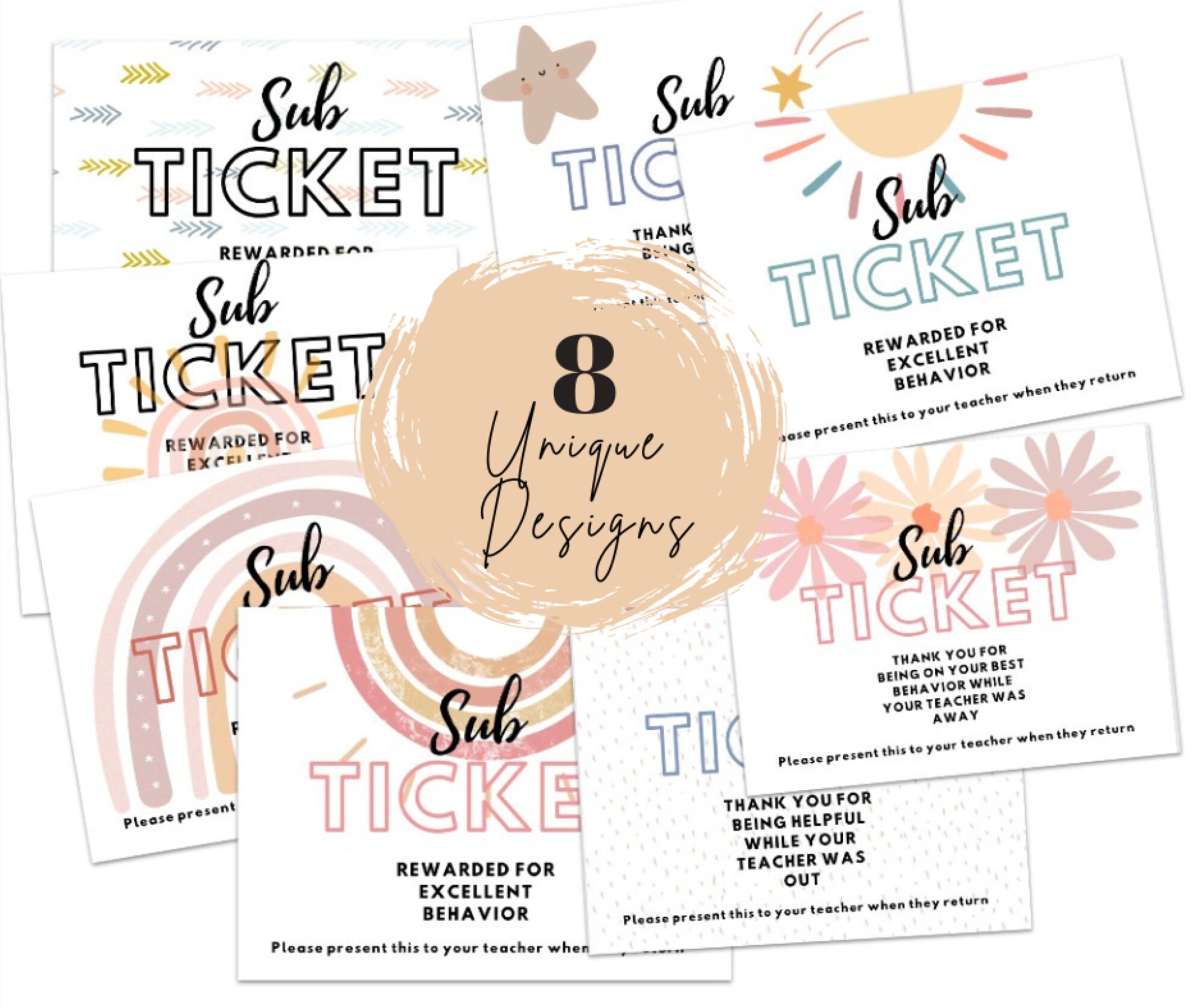 Sub Ticket Printable Classroom Incentive for Students Download Boho ...