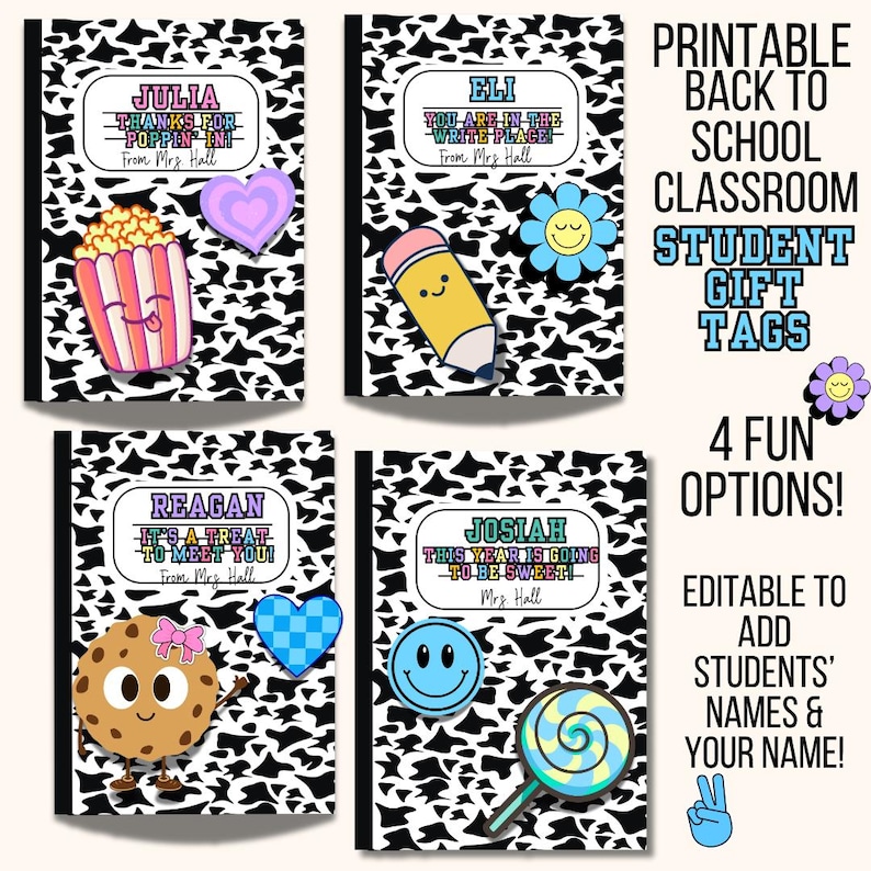 Editable Back to School Gift Tags: Composition Notebook Theme (digital ...