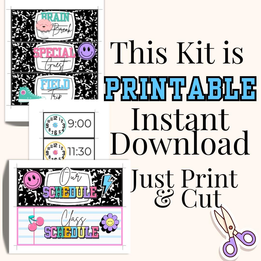 Editable Classroom Schedule Cards: Composition Notebook Theme (digital ...