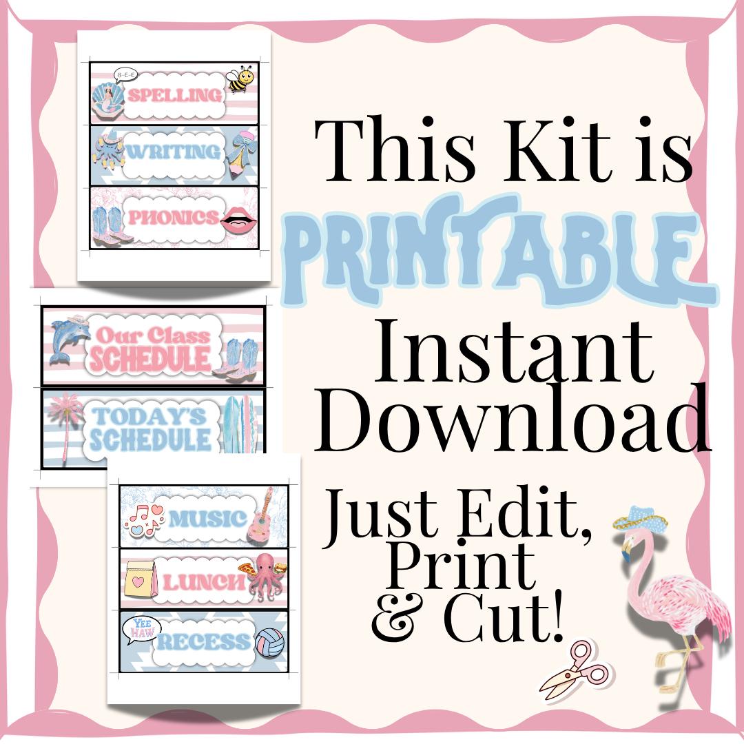 Editable Classroom Schedule Cards for Class Schedule Display Coastal ...
