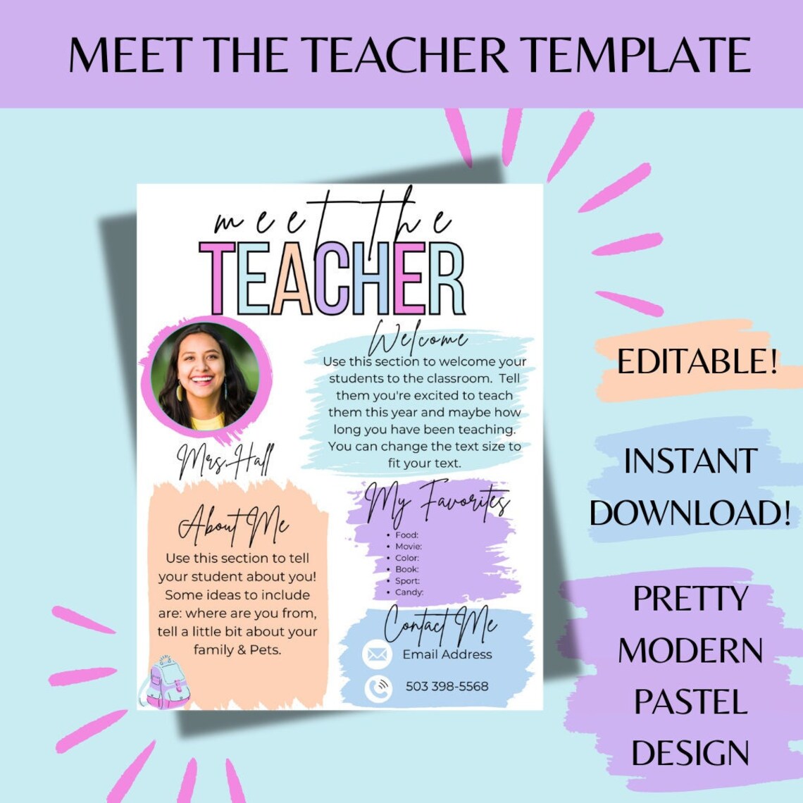 Modern Meet the Teacher Template | Editable| Instant Download ...