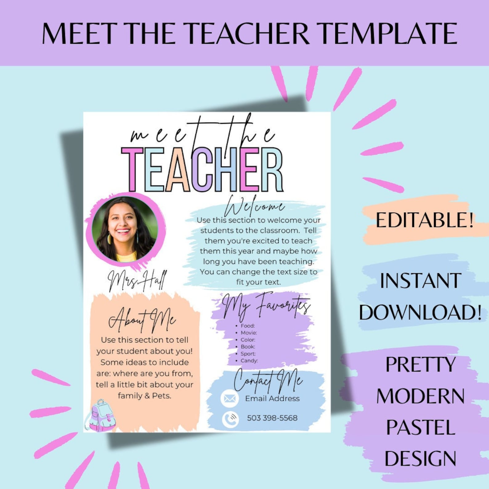 Modern Meet the Teacher Template | Editable| Instant Download ...
