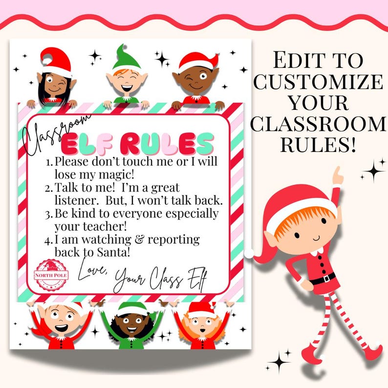 Classroom Elf Rules Printable for Students Magical Elf Rules Editable ...