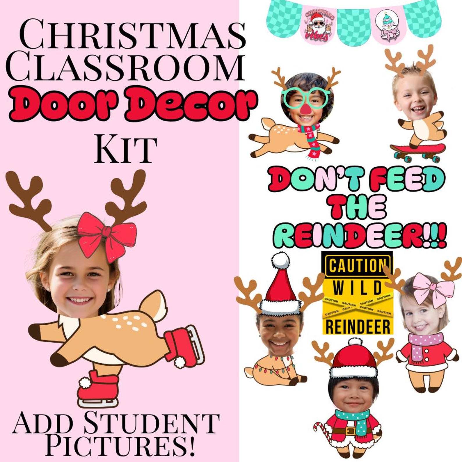 Reindeer Christmas Classroom Door Decor Kit Printable Christmas ...