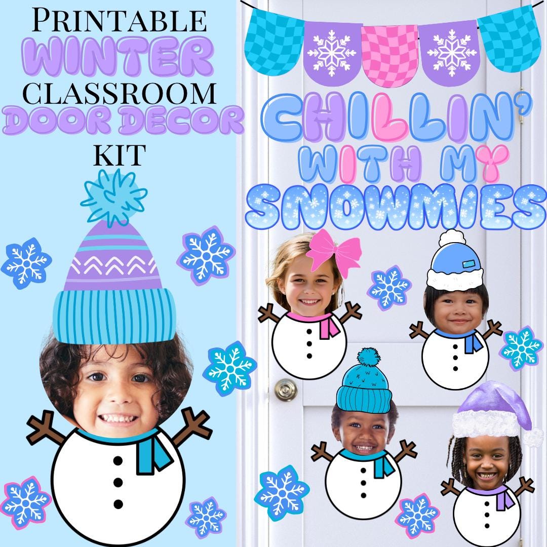 Snowmen Classroom Door Decor Kit Printable Christmas Bulletin Board ...