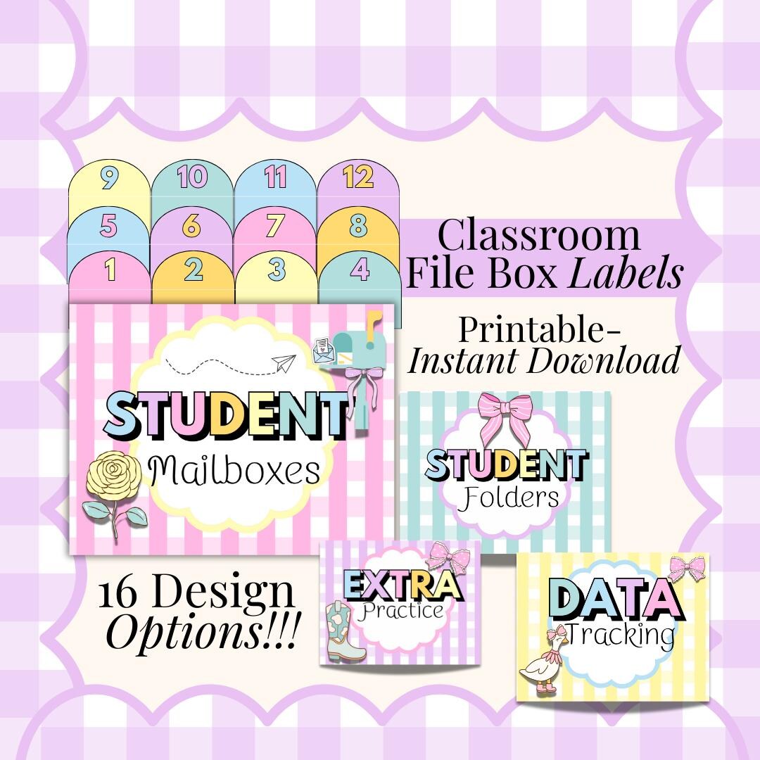 Classroom Mailbox Labels Pastel Student Data Labels Class File Box ...