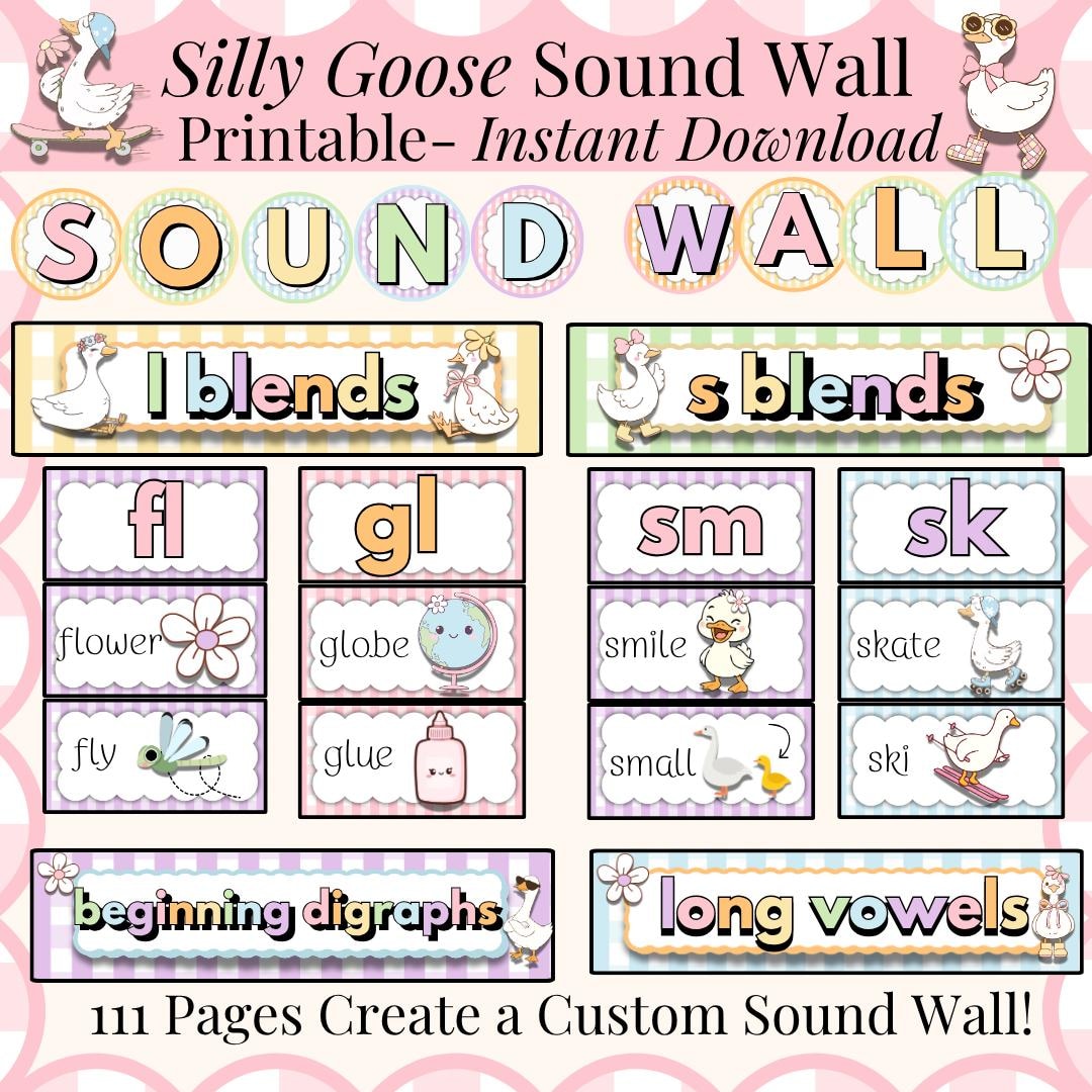 Sound Wall Decor Printable Phonic Wall Display Classroom Silly Goose ...