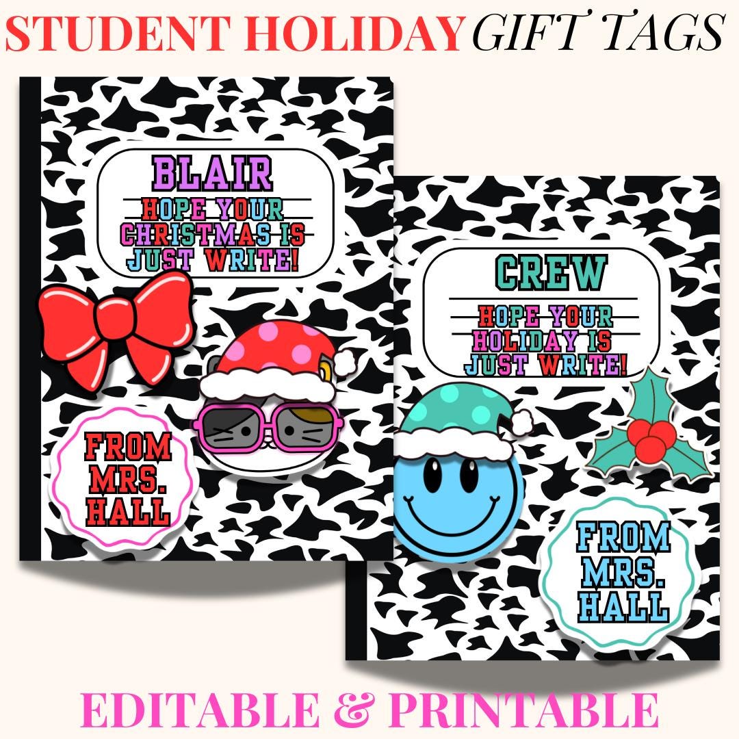 Teacher Gift Tags Christmas Gift Tag for Students From Teacher Editable ...