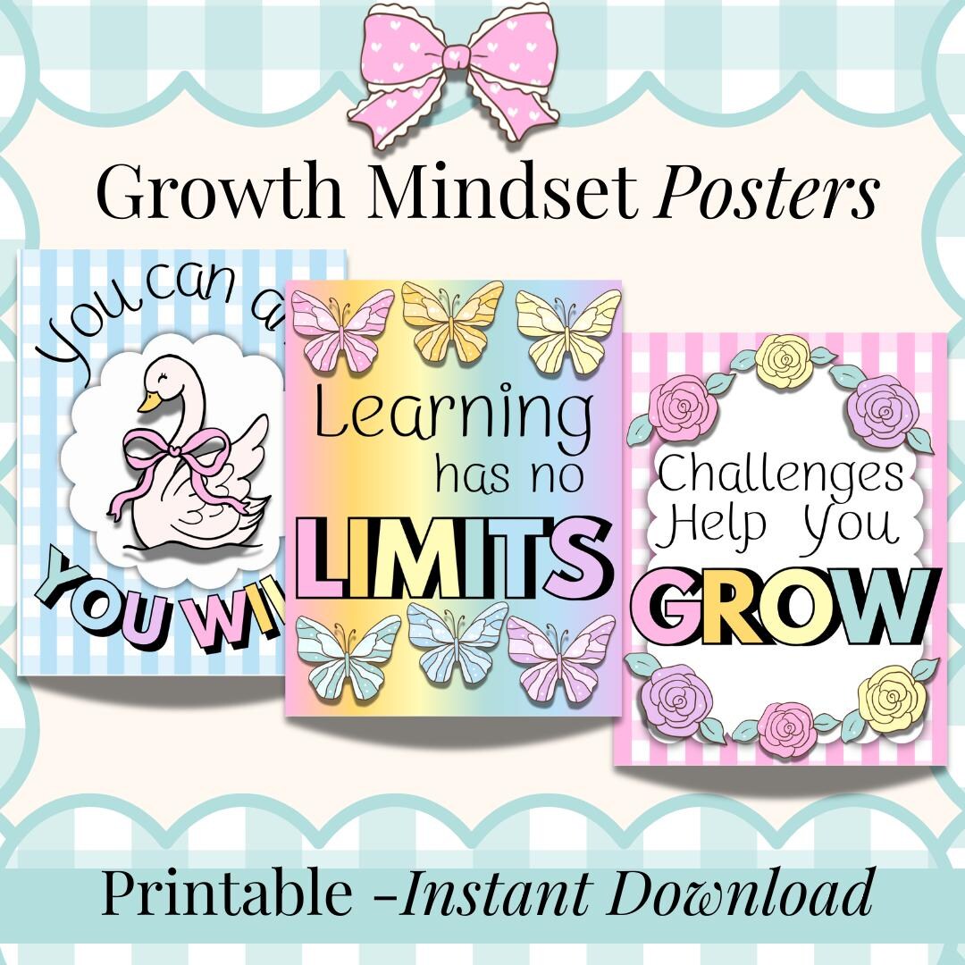 Growth Mindset Posters for Classroom Pastel Classroom Theme Printable ...