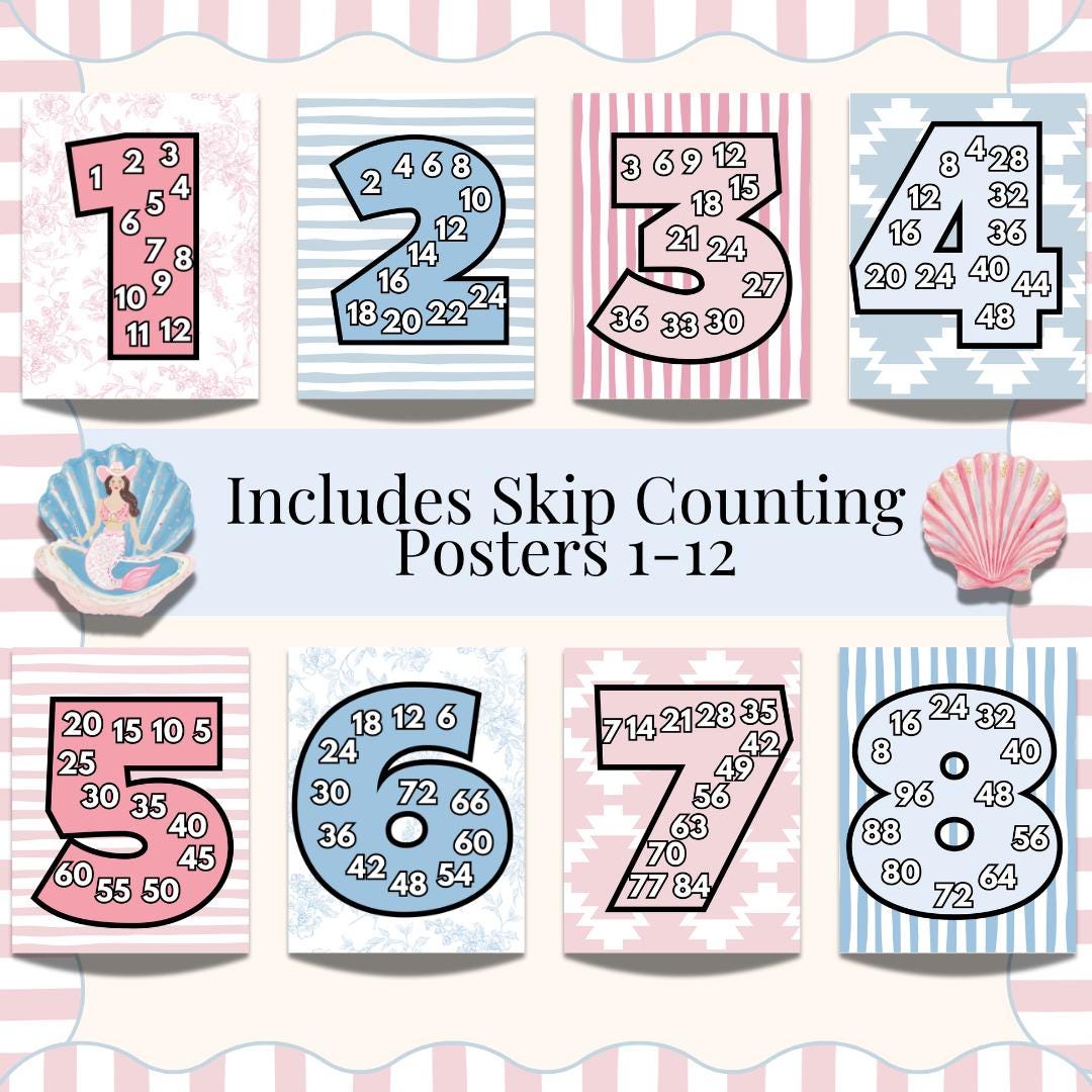 Classroom Number Posters Printable Bundle Coastal Cowgirl Skip Counting ...