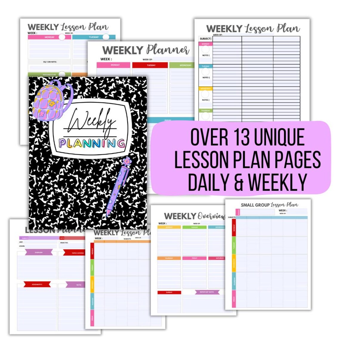 Undated Teacher Planner Printable Groovy Theme Teacher Composition ...