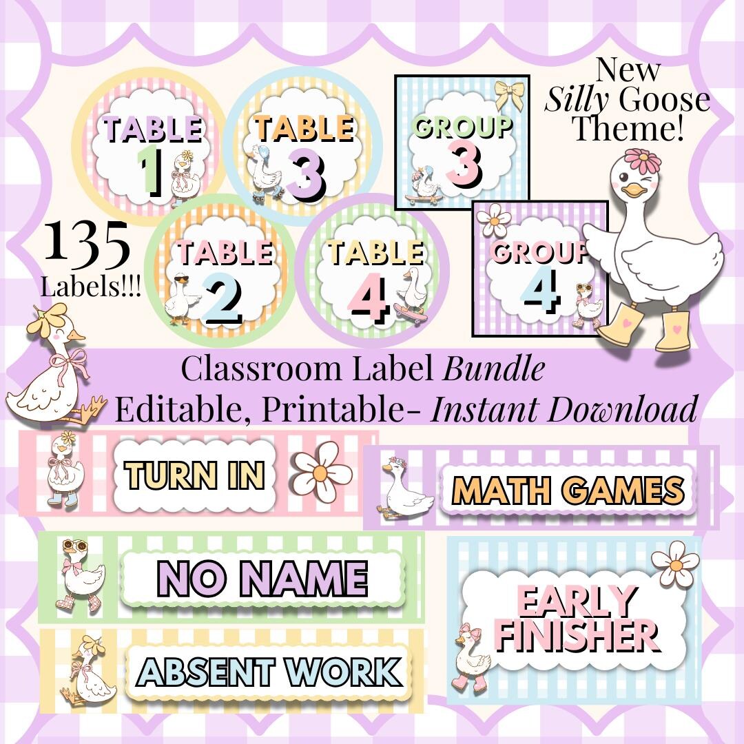 Classroom Labels Printable Bundle Classroom Supply Labels Silly Goose ...