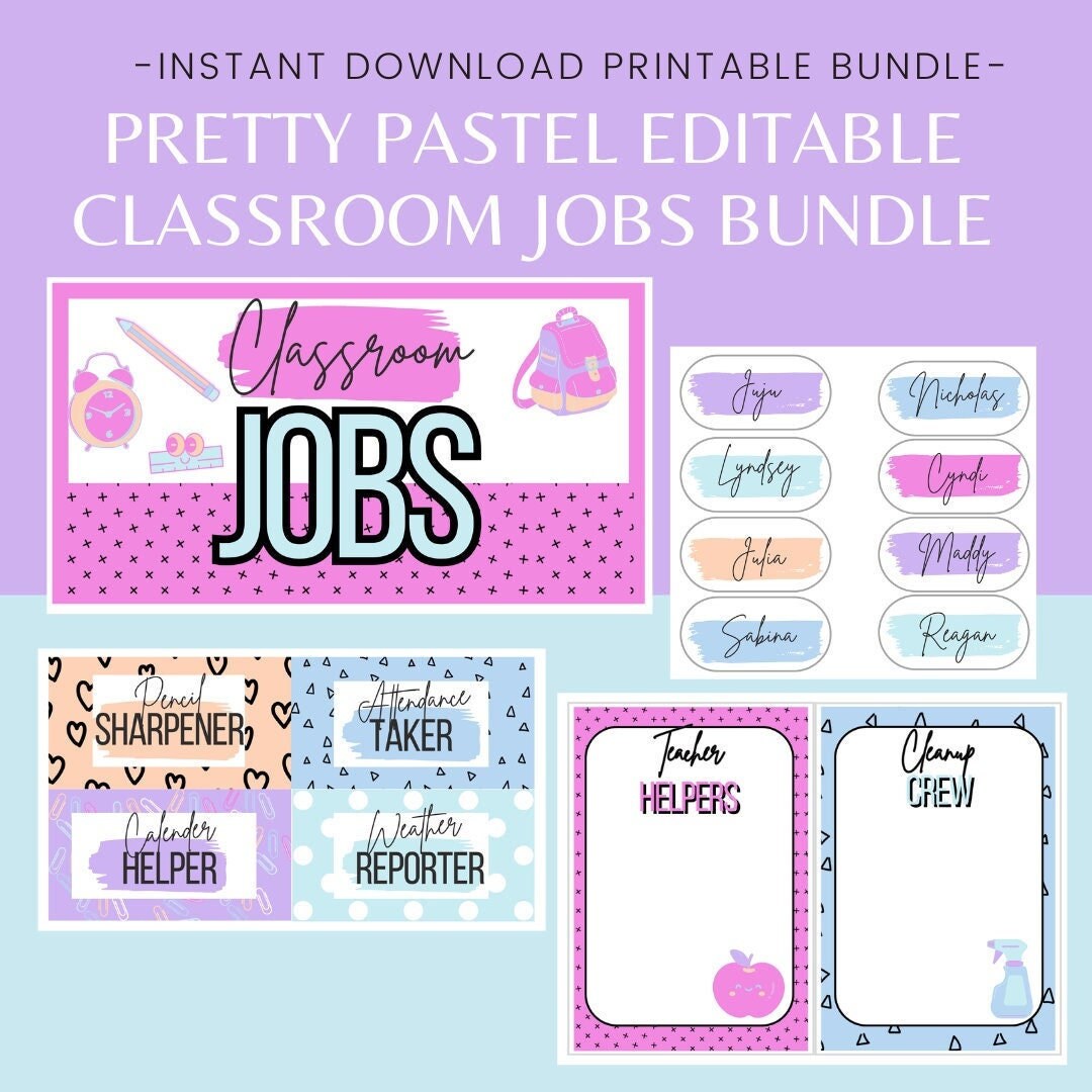 Pretty Pastel Classroom Jobs Display | Printable| Instant Download ...