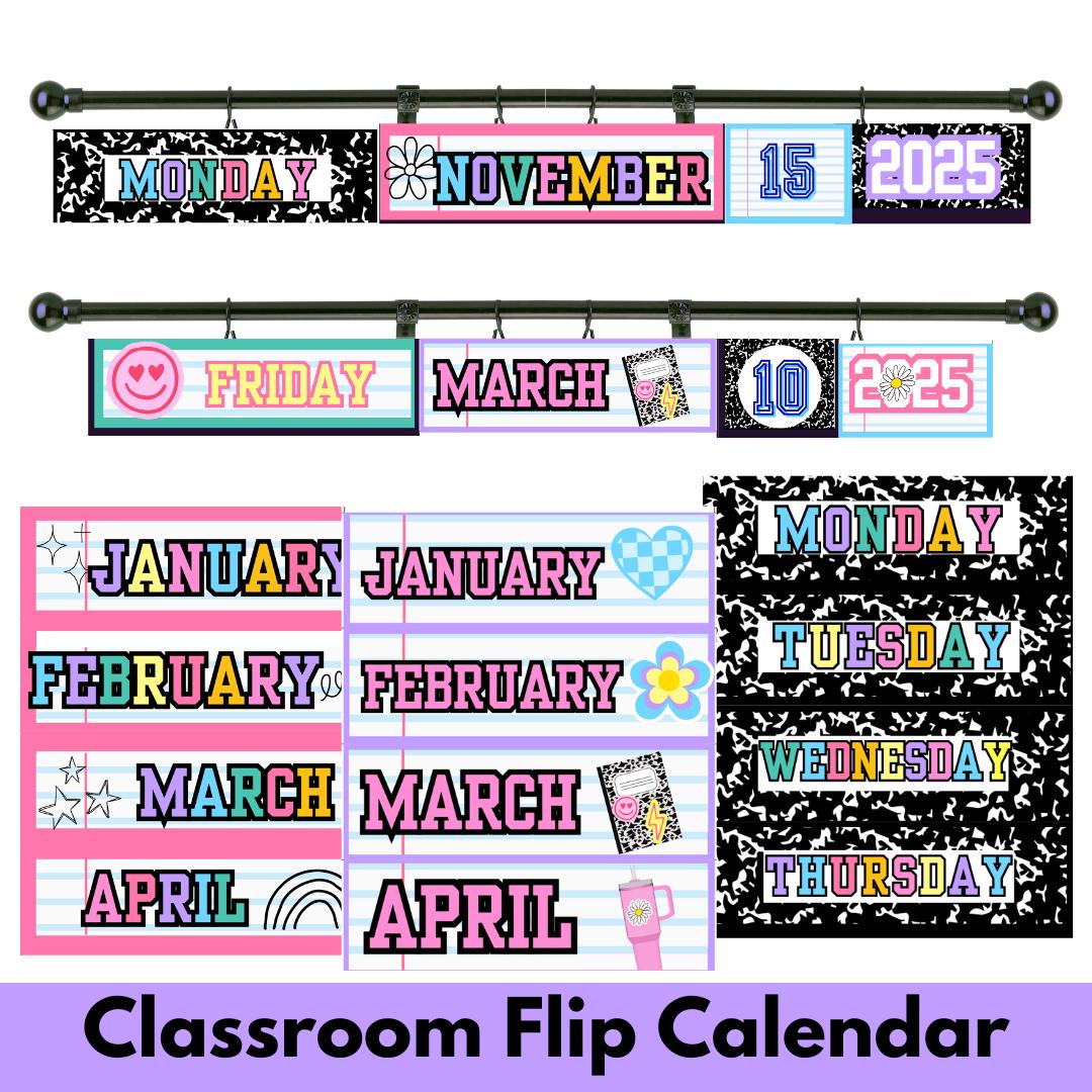 Varsity Patch Flip Calendar Classroom Set Printable Classroom Flip ...