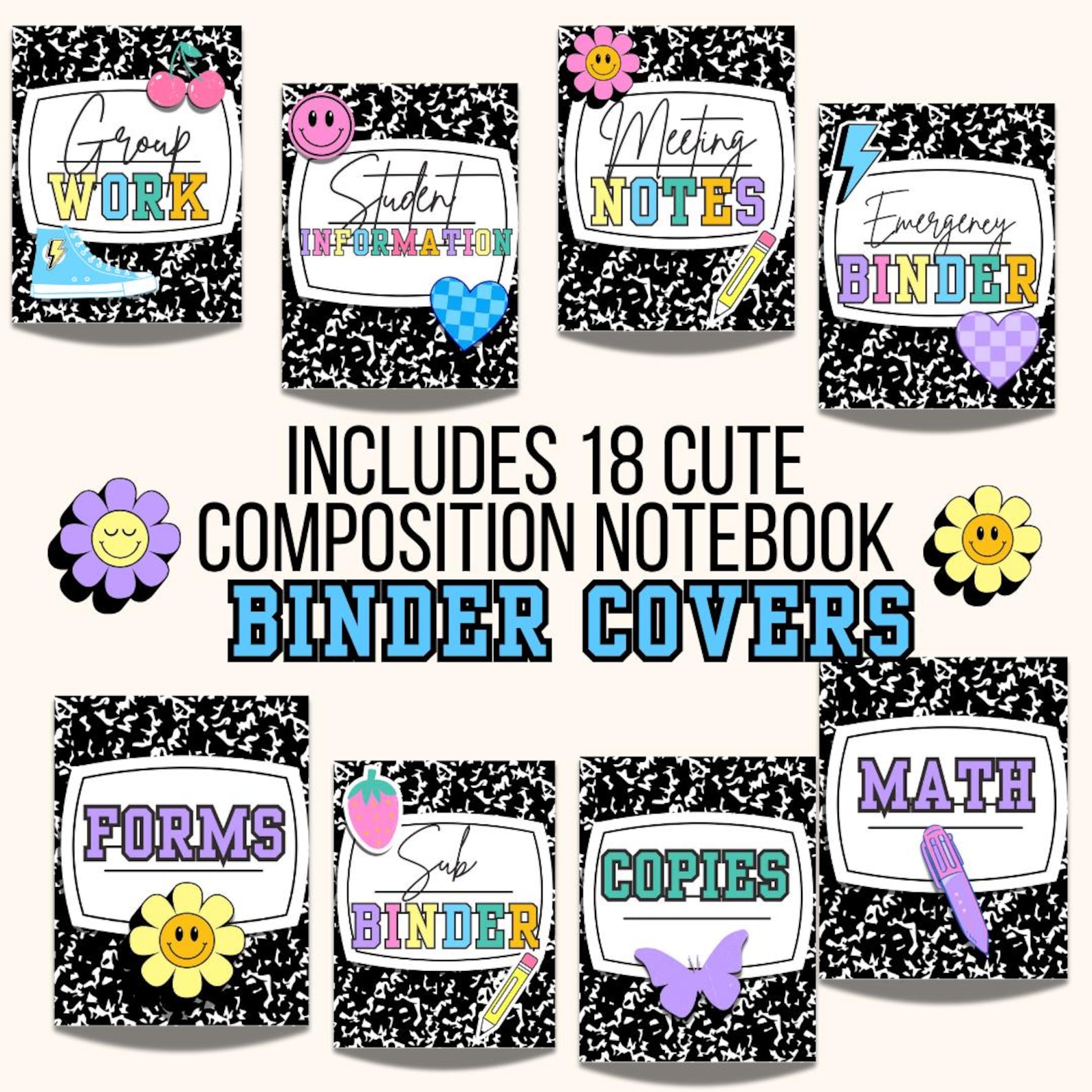 Editable Classroom Binder Covers: Composition Notebook Theme (digital ...