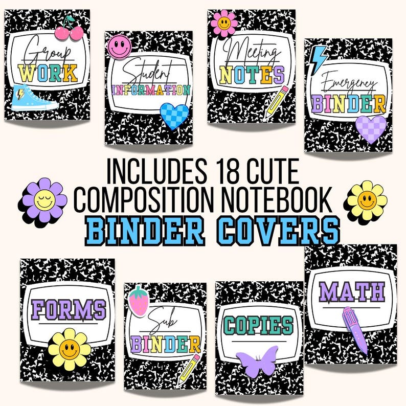 Editable Classroom Binder Covers: Composition Notebook Theme (digital ...