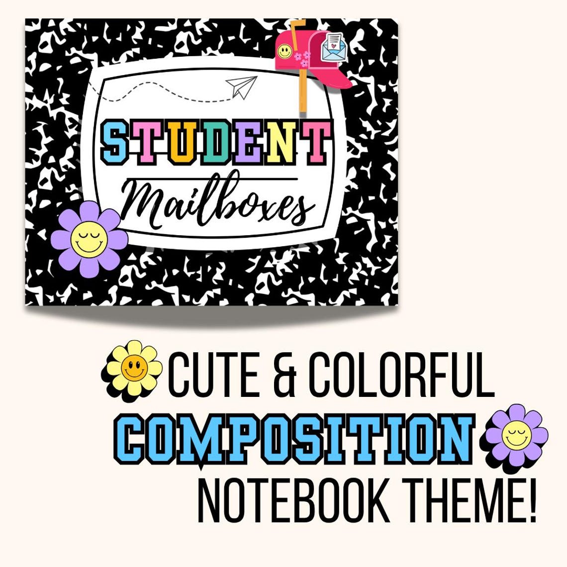 Classroom Mailbox Labels & Tabs: Composition Notebook Theme (printable ...