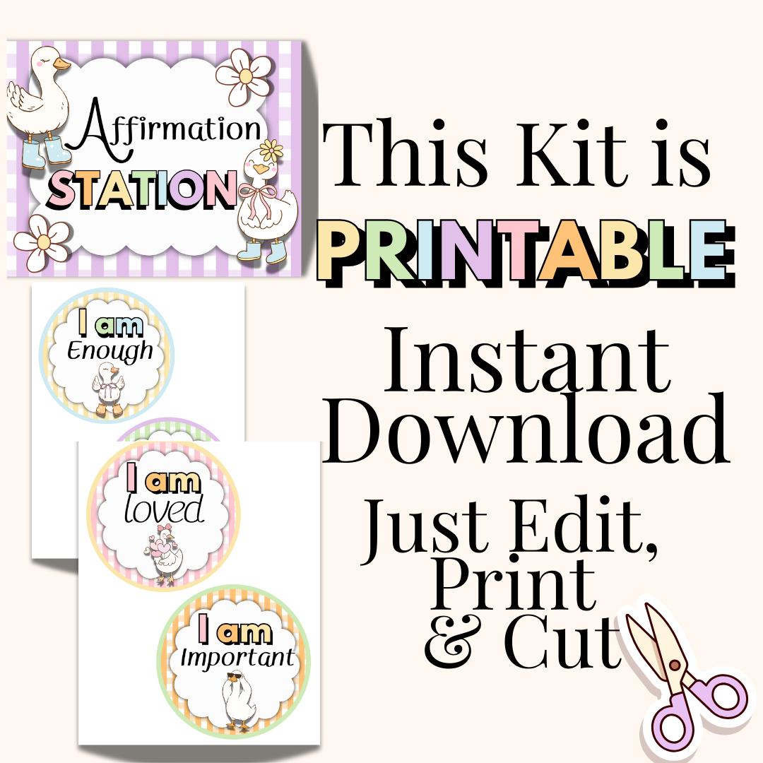 Affirmation Station Classroom Display Printable Silly Goose Theme ...