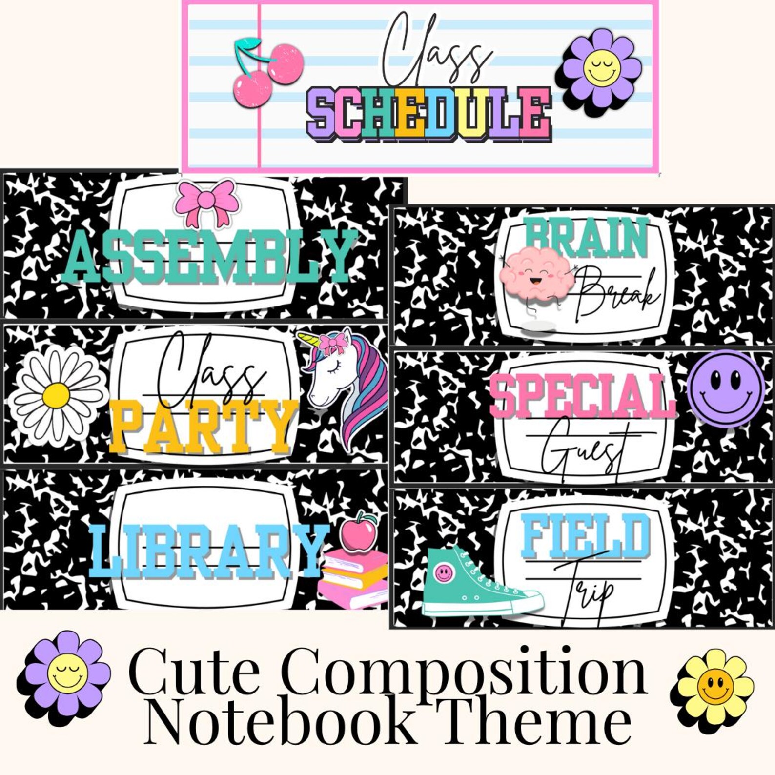 Classroom Schedule Cards Editable Class Schedule Template Composition ...