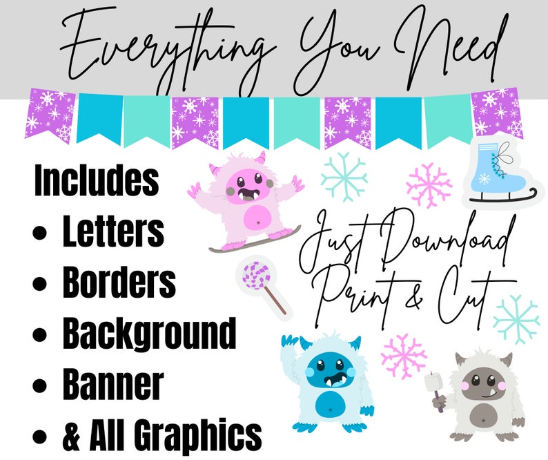 Yeti Winter Classroom Bulletin Board Kit Printable Bulletin Board ...
