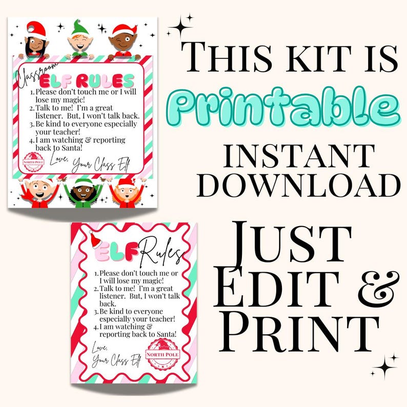 Classroom Elf Rules Printable for Students Magical Elf Rules Editable ...