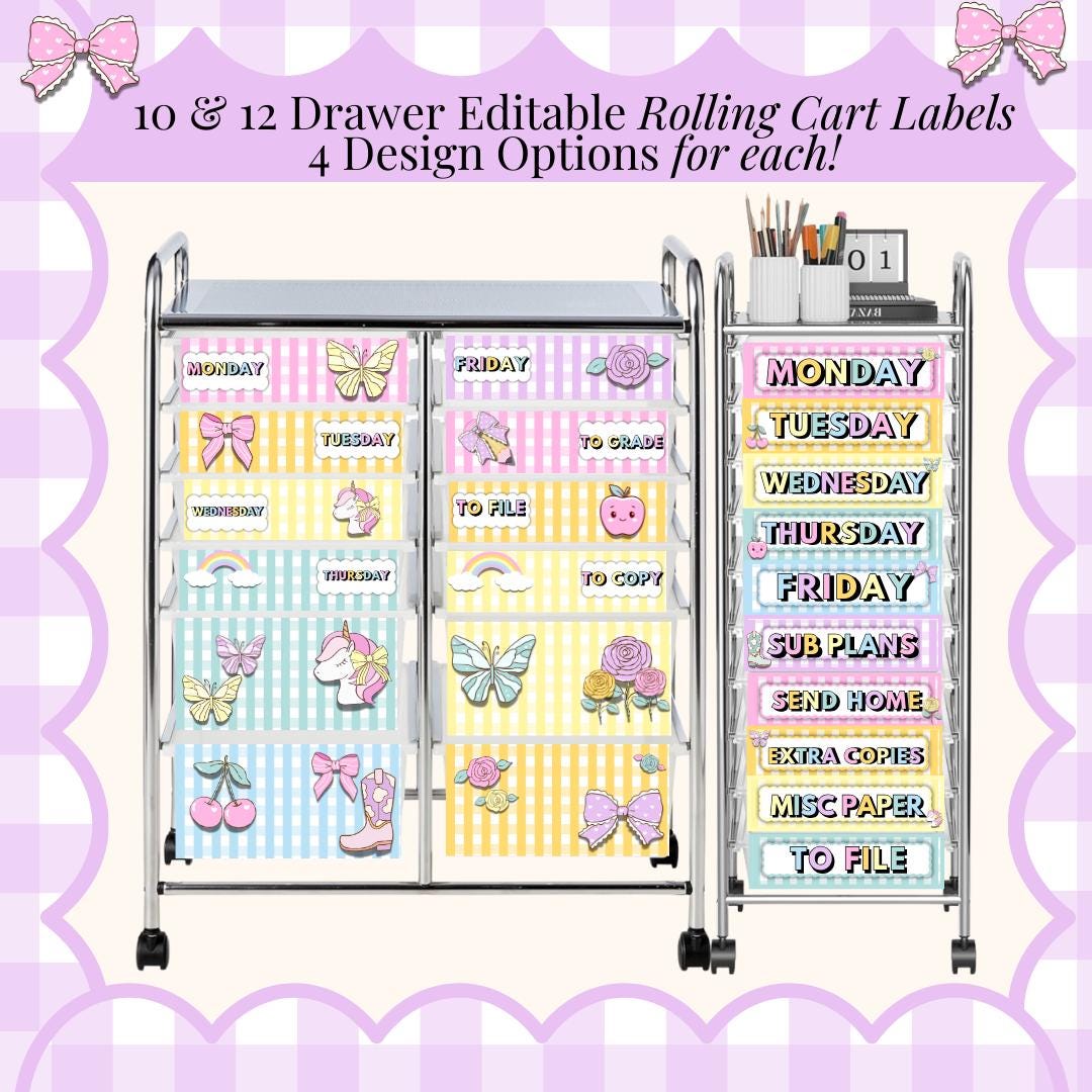 Rolling Cart Labels Pastel Printable 10 Drawer Cart Labels and 12 ...