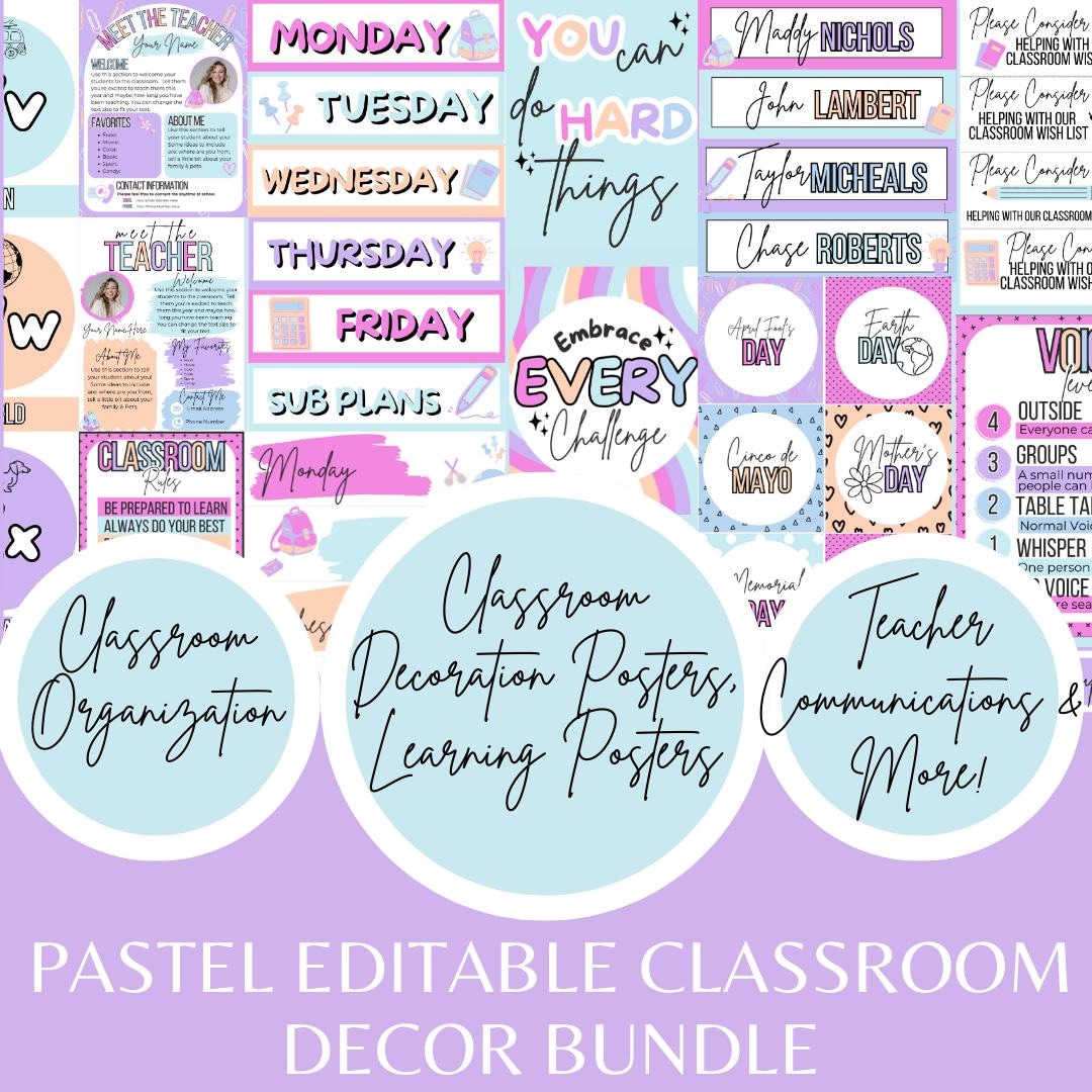 Pastel Classroom Theme Bundle Modern Classroom Decor Bundle Printable ...