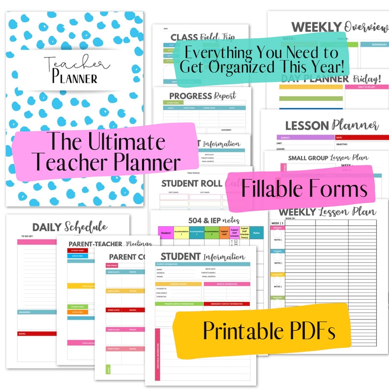 Teacher Planner | PRINTABLE SET | Undated | Large 8.5" X 11" Instant ...
