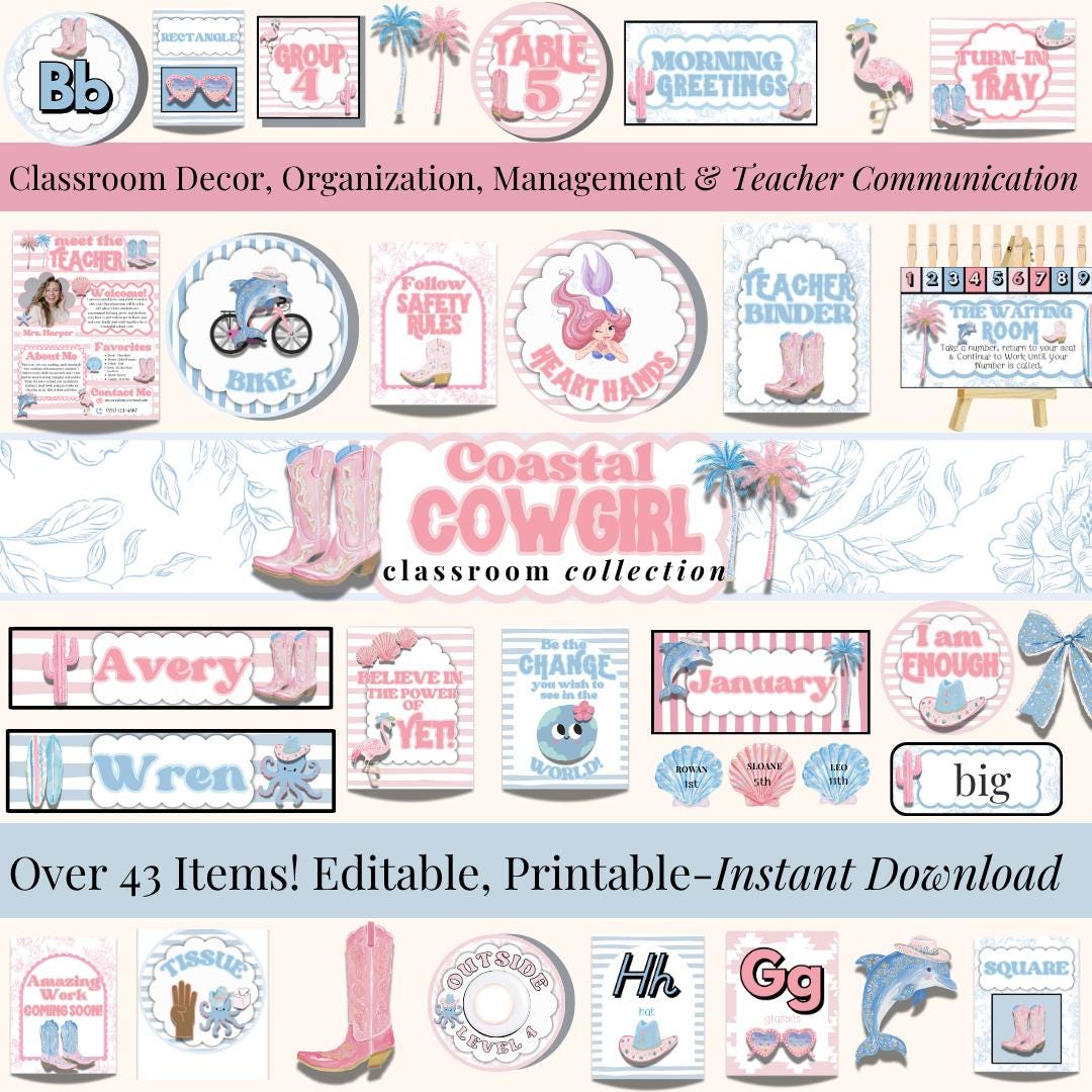Coastal Cowgirl Classroom Bundle Elementary Classroom Decor Beachy ...