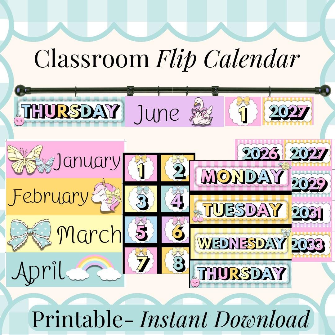 Flip Calendar Classroom Set Printable Classroom Flip Calendar Display ...