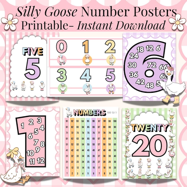 Classroom Number Posters Printable Bundle Silly Goose Skip Counting ...