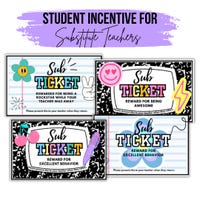 Sub Tickets | Printable Classroom Management Incentives | Instant ...