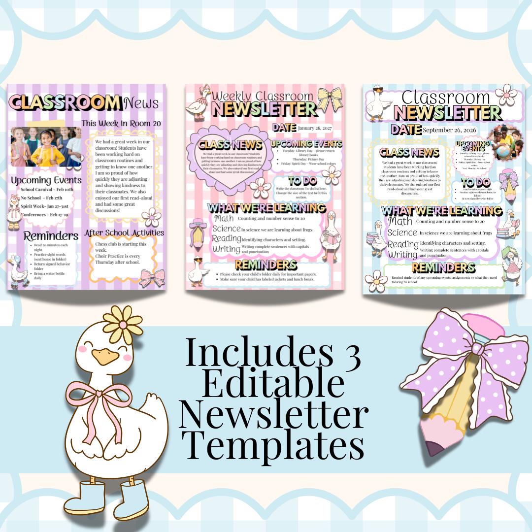 Classroom Newsletter Template Silly Goose Theme Editable Classroom ...