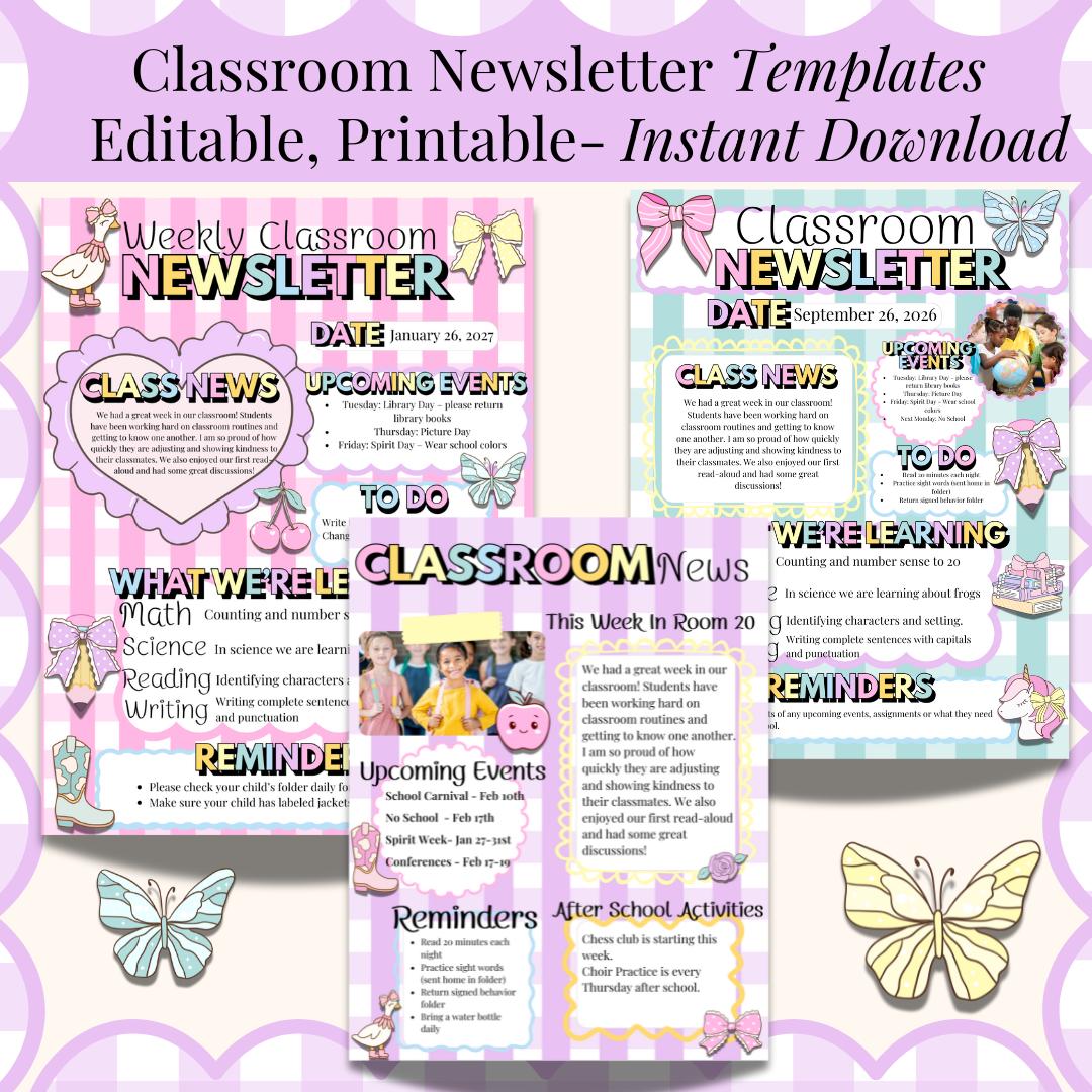 Classroom Newsletter Template Pastel Theme Editable Classroom ...