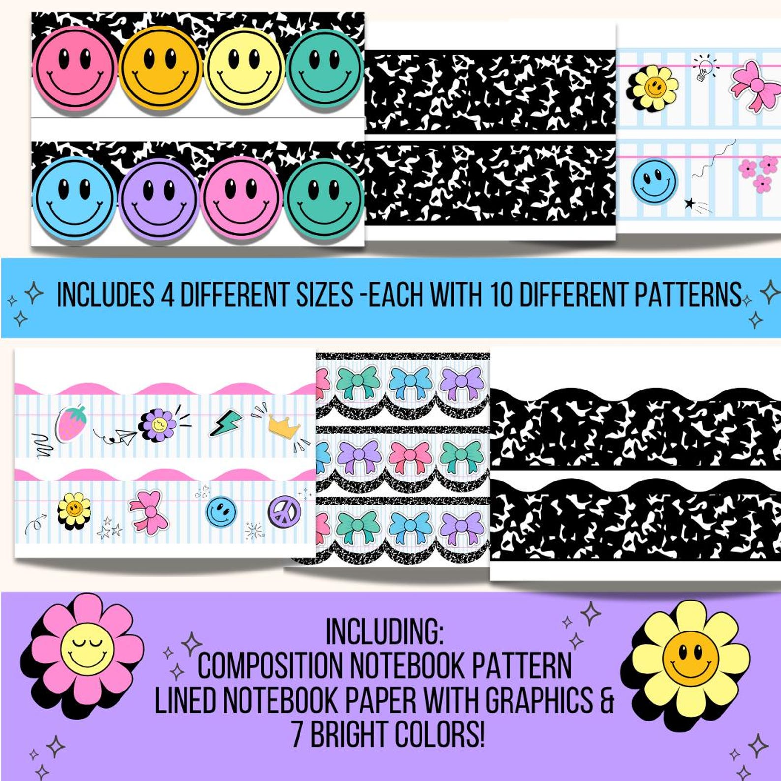 Composition Notebook Bulletin Board Borders: Classroom Decor Bundle ...