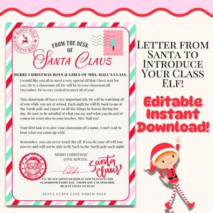 Classroom Elf Introduction Letter From Santa Printable Elf Postage ...