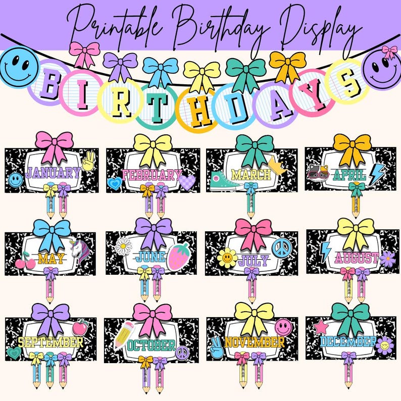 Printable Classroom Birthday Chart: Composition Notebook Theme (digital ...