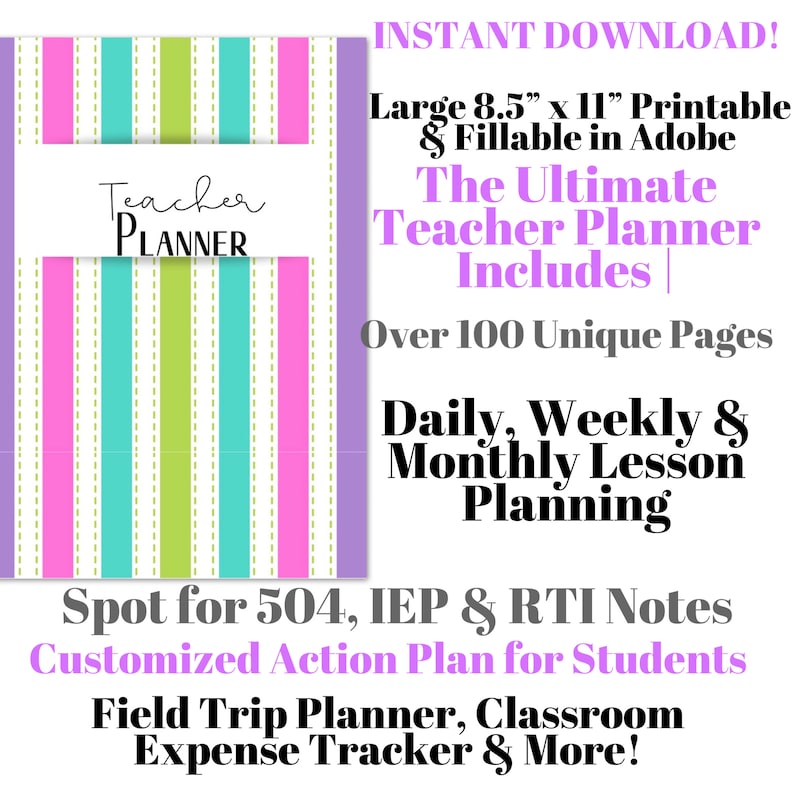 Teacher Planner PRINTABLE SET Undated Large 8.5 X - Etsy