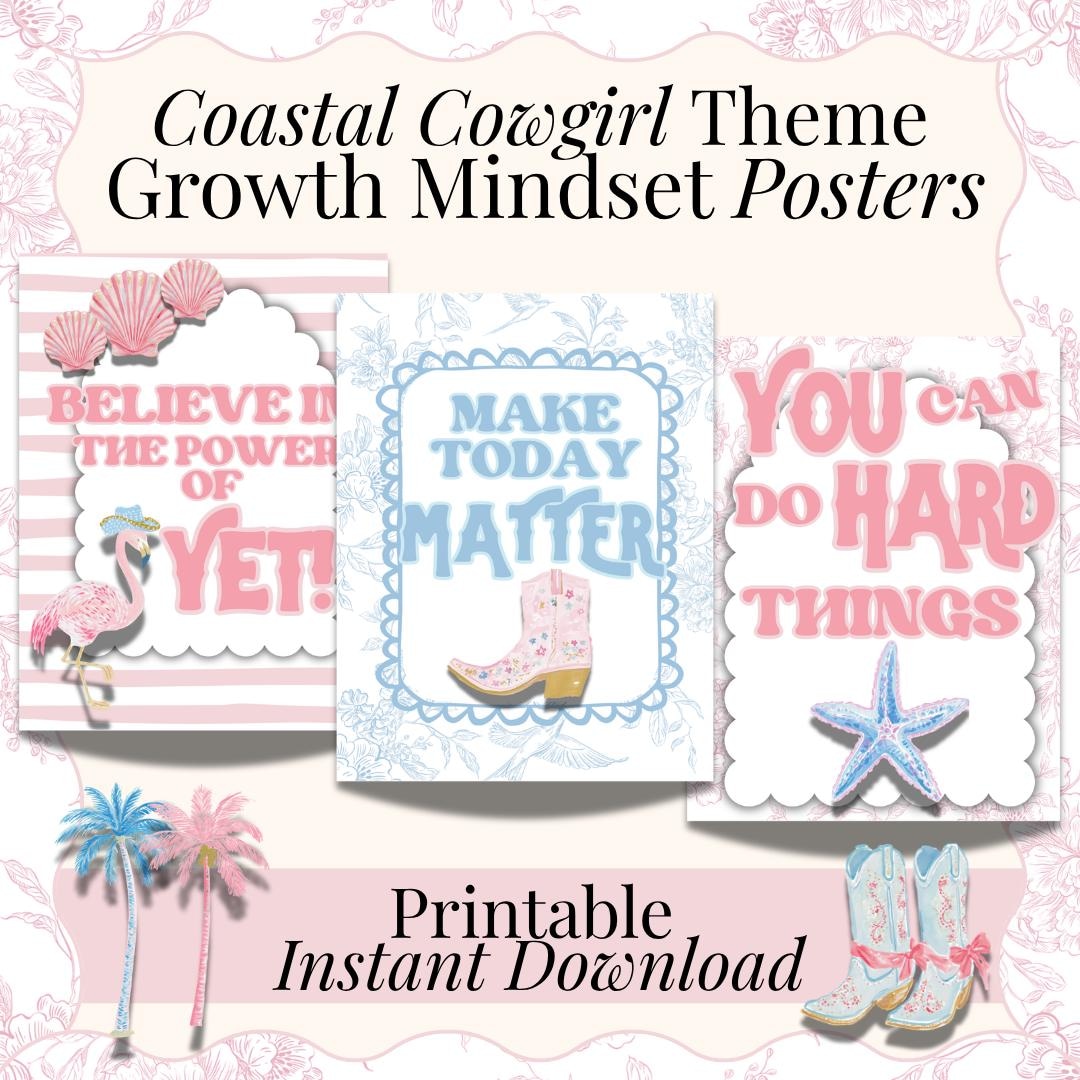 Growth Mindset Posters for Classroom Coastal Cowgirl Classroom Theme ...