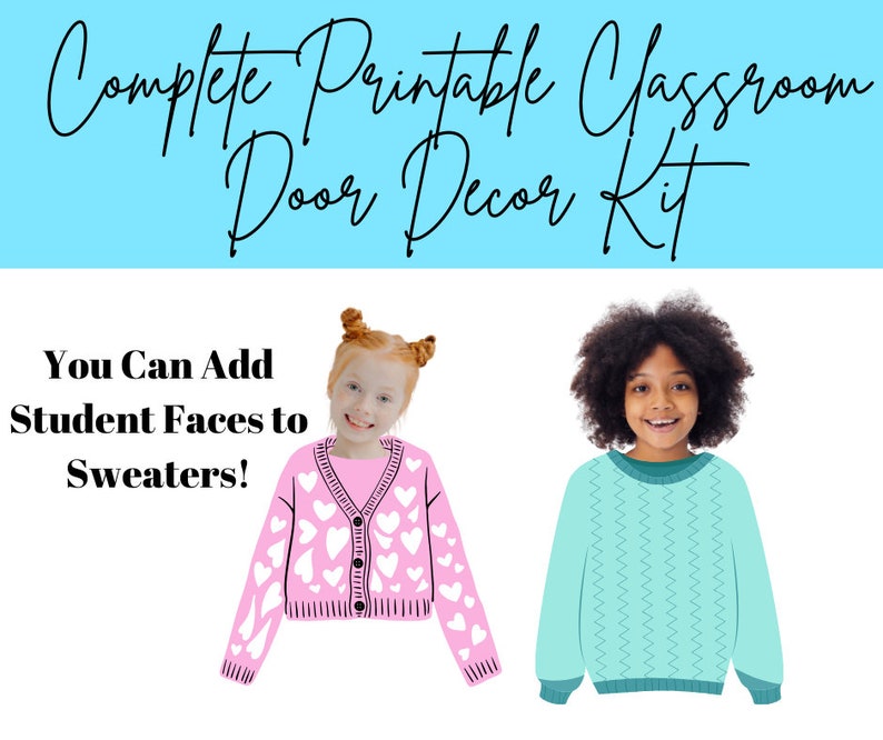 Winter Classroom Door Decor Kit Printable Student Photos Sweater ...