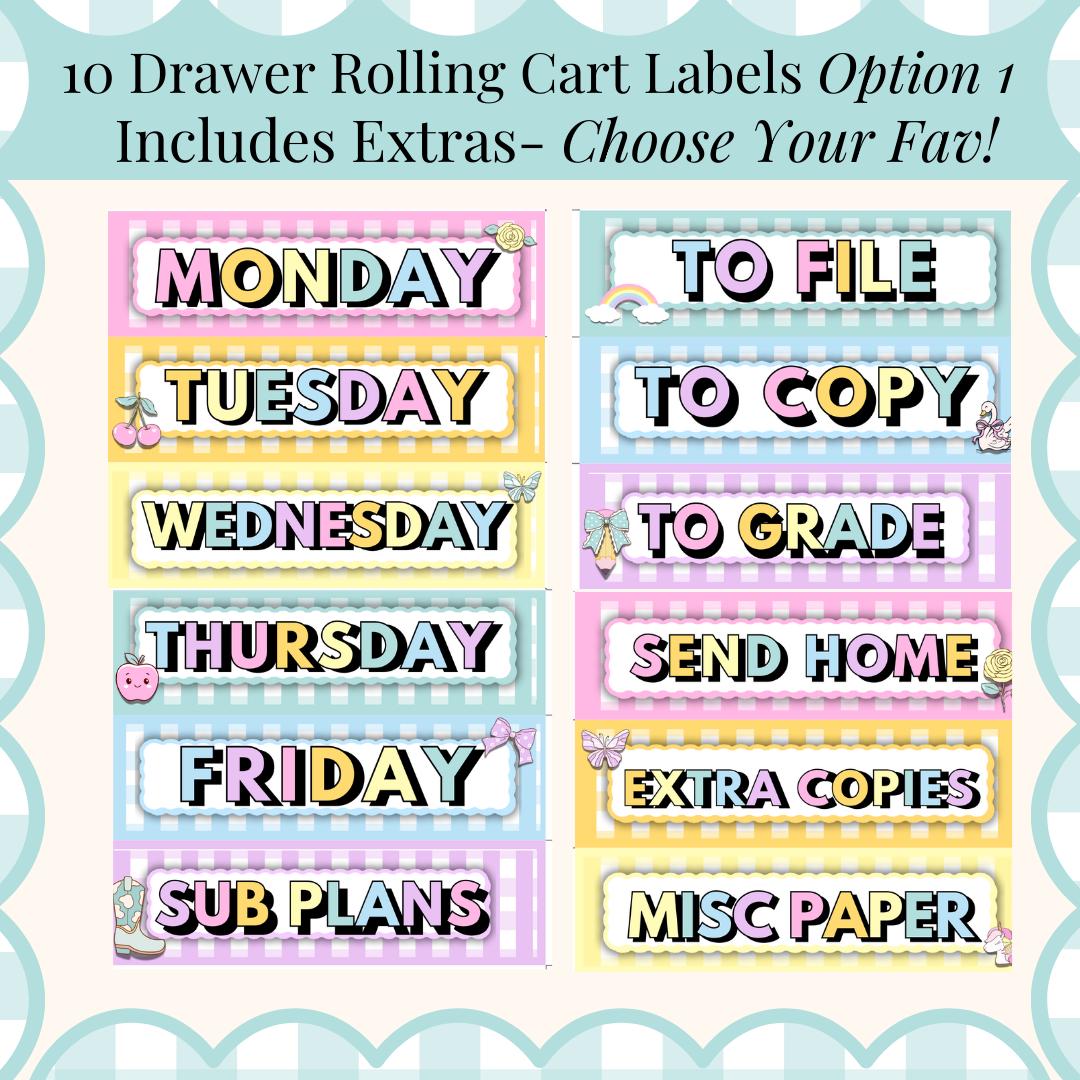 Rolling Cart Labels Pastel Printable 10 Drawer Cart Labels and 12 ...