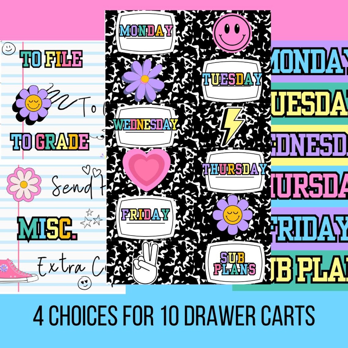 Rolling Cart Labels Editable 10 and 12 Drawer Teacher Cart Labels ...