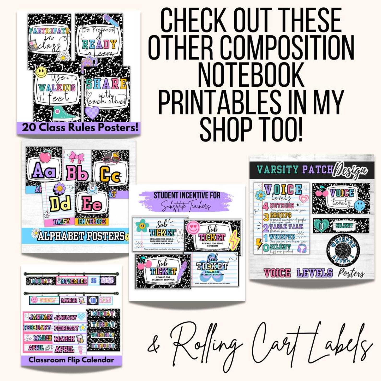 Editable Classroom Word Wall Posters: Composition Notebook Theme ...