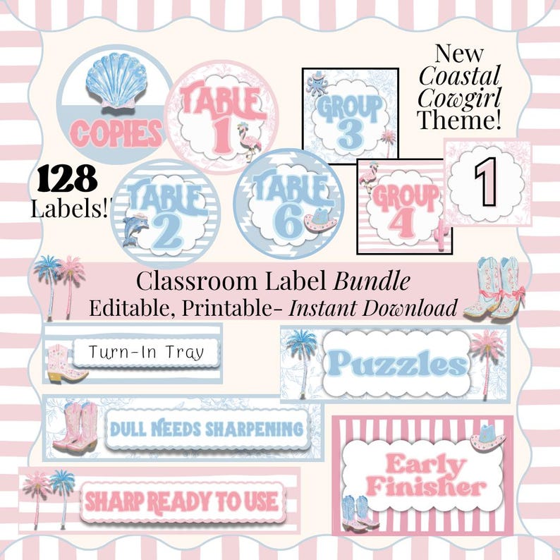 Classroom Labels Printable Bundle Classroom Supply Labels Coastal ...