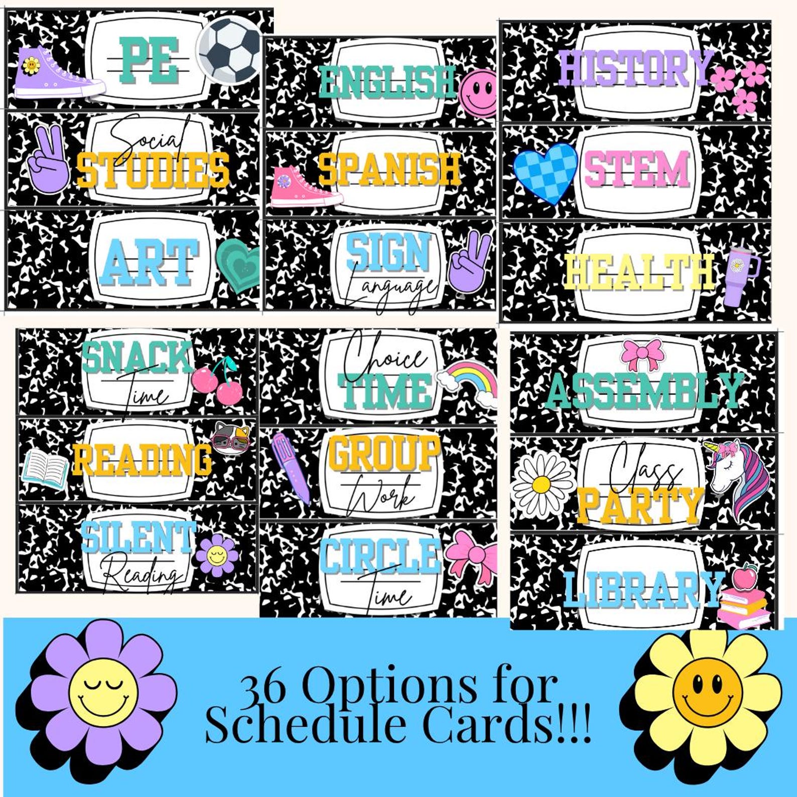 Classroom Schedule Cards Editable Class Schedule Template Composition ...